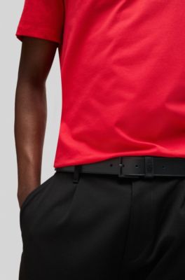 HUGO - Leather belt with stacked-logo keeper