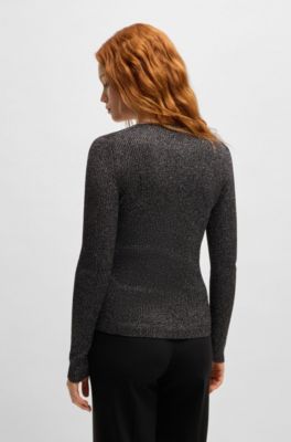 HUGO - Slim-fit sweater in soft yarns with sparkle effect - Black