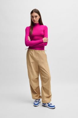 HUGO - Mock-neck sweater with embroidered Happy HUGO logo - Pink