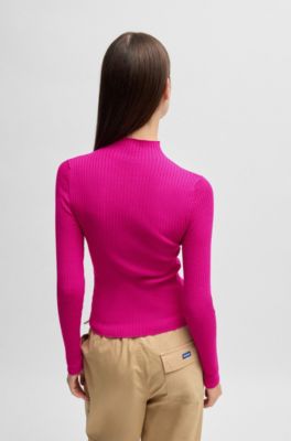 HUGO - Mock-neck sweater with embroidered Happy HUGO logo - Pink