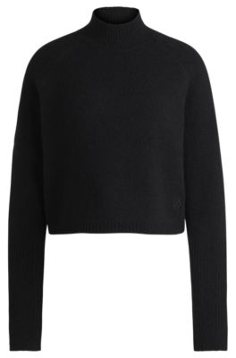 HUGO - Cropped relaxed-fit sweater in a wool blend - Black