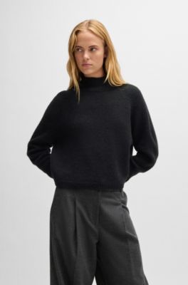 HUGO - Cropped relaxed-fit sweater in a wool blend - Black