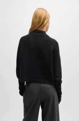 HUGO - Cropped relaxed-fit sweater in a wool blend - Black