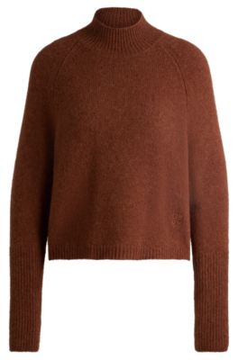 HUGO - Cropped relaxed-fit sweater in a wool blend - Dark Brown