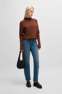 HUGO - Cropped relaxed-fit sweater in a wool blend - Dark Brown