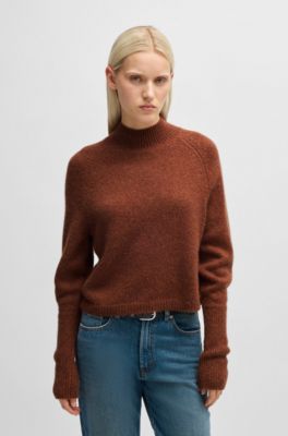 HUGO - Cropped relaxed-fit sweater in a wool blend - Dark Brown