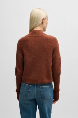 HUGO - Cropped relaxed-fit sweater in a wool blend - Dark Brown