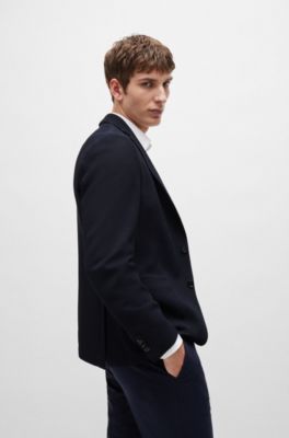 BOSS - Slim-fit jacket in wool-blend seersucker fabric - Dark Blue