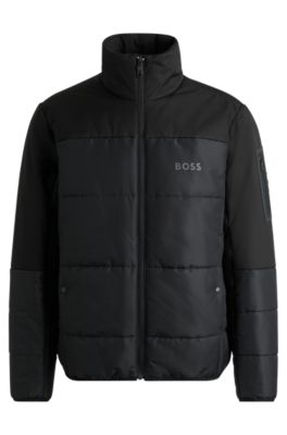BOSS - Water-repellent puffer jacket with logo print - Black