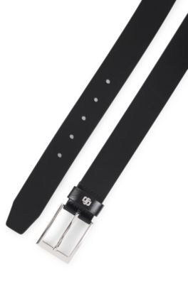 BOSS - Italian-leather belt with Double B monogram keeper - Black