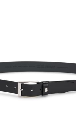 BOSS - Italian-leather belt with Double B monogram keeper - Black