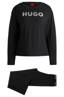 HUGO - Relaxed-fit pyjamas with foil-print branding - Black
