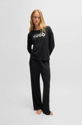 HUGO - Relaxed-fit pyjamas with foil-print branding - Black