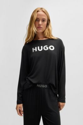 HUGO - Relaxed-fit pyjamas with foil-print branding - Black