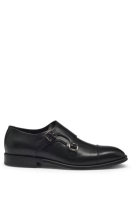 BOSS - Cap-toe double monk shoes in leather - Black