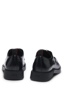HUGO - Square-toe Derby shoes in leather with piping details
