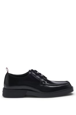 HUGO - Square-toe Derby shoes in leather with piping details