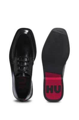 HUGO - Square-toe Derby shoes in leather with piping details - Black