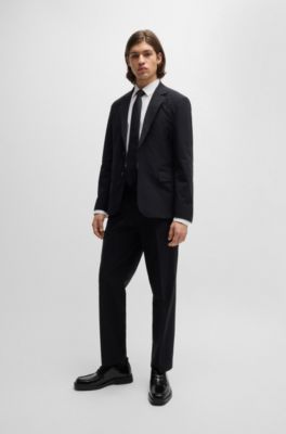 HUGO - Square-toe Derby shoes in leather with piping details - Black