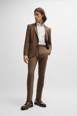 HUGO - Square-toe Derby shoes in leather with piping details - Dark Brown