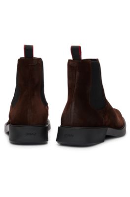 HUGO - Square-toe Chelsea boots in suede with signature details