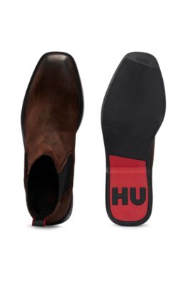 HUGO - Square-toe Chelsea boots in suede with signature details