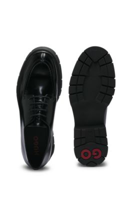 HUGO - Lace-up shoes in brushed leather with chunky outsole - Black