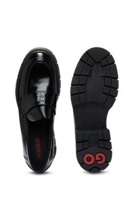 HUGO - Stacked-logo loafers in leather with chunky sole