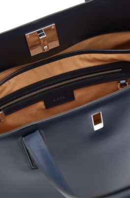 BOSS - Leather shopper bag with signature hardware - Dark Blue