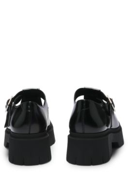 HUGO - Mary-Jane shoes in leather with stacked logo - Black