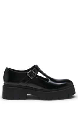 HUGO - Mary-Jane shoes in leather with stacked logo - Black