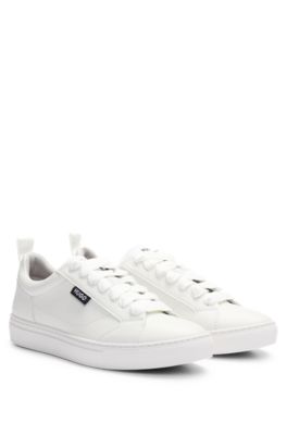 HUGO - Cupsole trainers in faux leather with logo flag - White