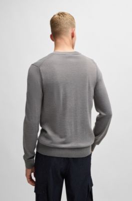 BOSS - Wool-blend regular-fit cardigan with embroidered logo - Light Grey