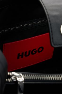HUGO - Faux-leather tote bag with polished logo lettering - Black