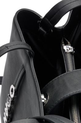 HUGO - Faux-leather tote bag with polished logo lettering - Black