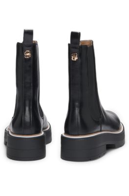 BOSS - Leather Chelsea boots with Double B monogram - Black