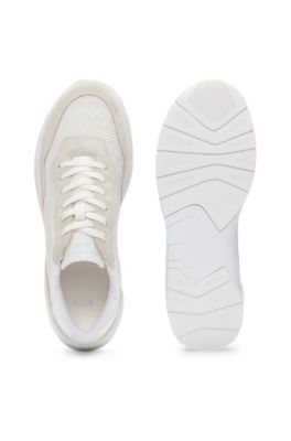 BOSS - Mixed-material trainers with suede and faux leather - White