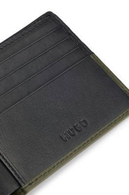 HUGO - Two-tone wallet in nappa leather with logo lettering - Black