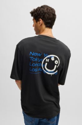 HUGO - Cotton-jersey T-shirt with smiley-face logos