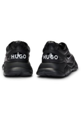 HUGO - Sneakers in materiali misti con tessuto effetto tela - Nero