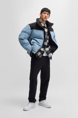 HUGO - Regular-fit puffer jacket with logo-print denim - Light Blue