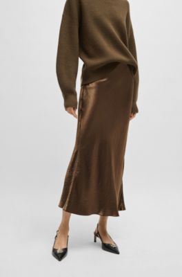 BOSS - Saia midi em tecido acetinado enrugado - Brown