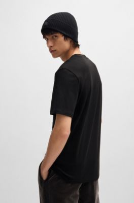 HUGO - Graphic-print T-shirt in cotton jersey with stacked logo - Black