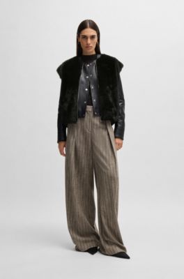 BOSS - Sleeveless shearling jacket with leather trims - Black