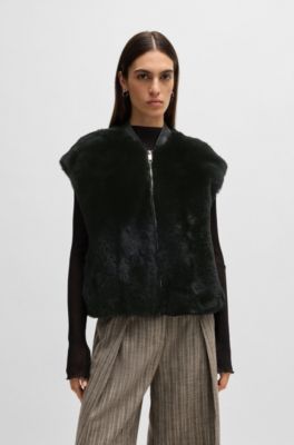 BOSS - Sleeveless shearling jacket with leather trims - Black