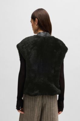 BOSS - Sleeveless shearling jacket with leather trims - Black