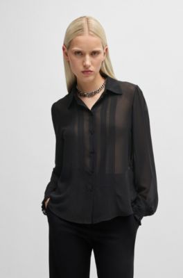 HUGO - Sheer chiffon blouse with front pleats - Black