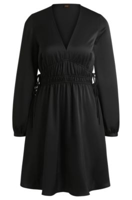 BOSS - V-neck satin dress with gathered waist details - Black