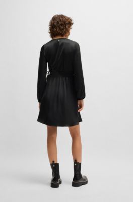 BOSS - V-neck satin dress with gathered waist details - Black