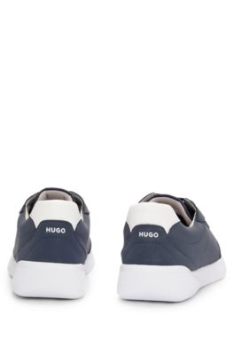 HUGO - Faux-leather lace-up trainers with logo detail - Dark Blue